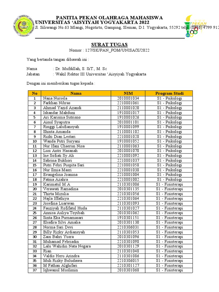 Surat Tugas Peserta Volly | PDF Surat Tugas Peserta Volly | PDF