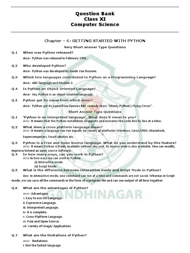 Class XI Q.Bank - Computer Science - All Chapters | PDF | Reserved Word ...