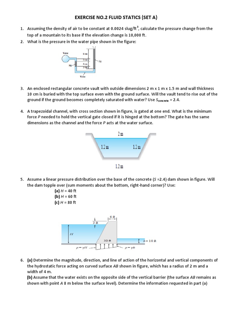 Exercise No 2 Fluid Statics Set A | PDF