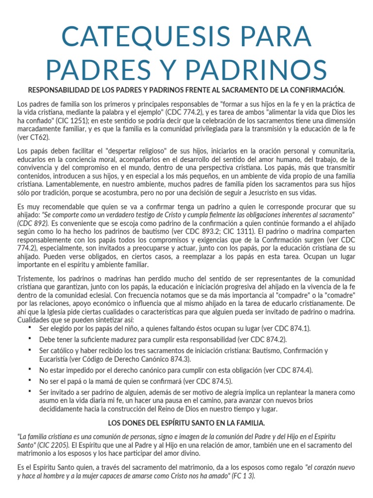 Catequesis para Padres y Padrinos | PDF | Padrino | Confirmación