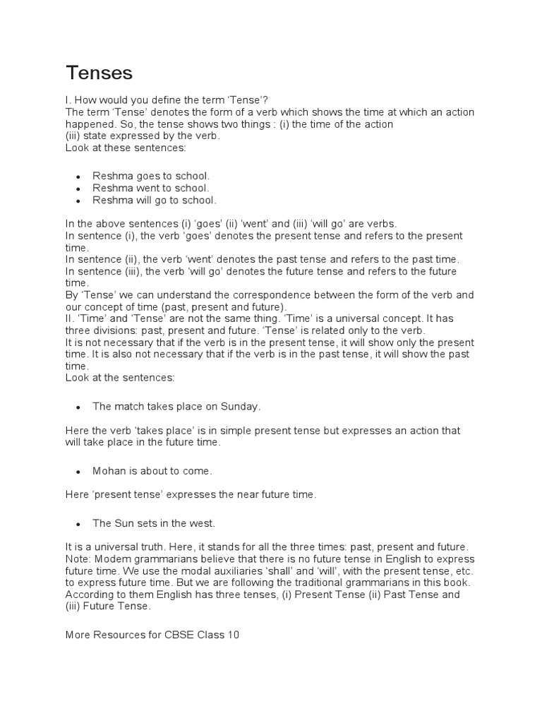 Class 10 Tenses Overview and Exercises | PDF