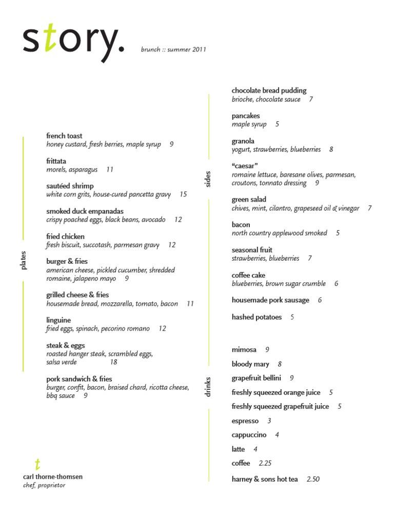 Story Brunch Menu Summer 2011 | PDF
