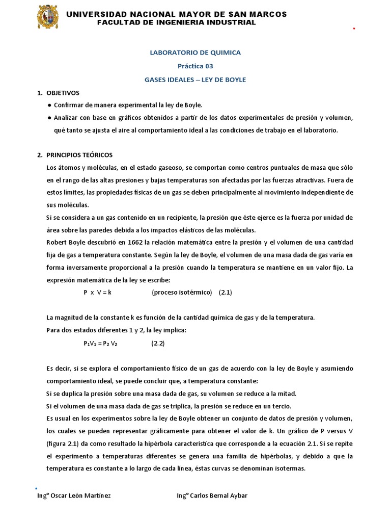 Laboratorio 03 Ley de Boyle | PDF | Gases | Presión