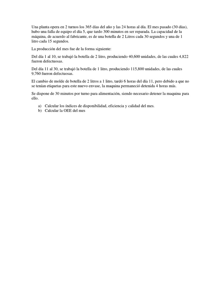 Ejercicio OEE | PDF