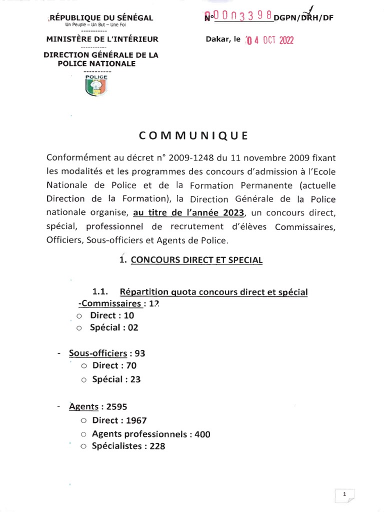 Communique Porant Ouverture Concours Au Titre de Lannee 2023 | PDF Communique Porant Ouverture Concours Au Titre de Lannee 2023 | PDF