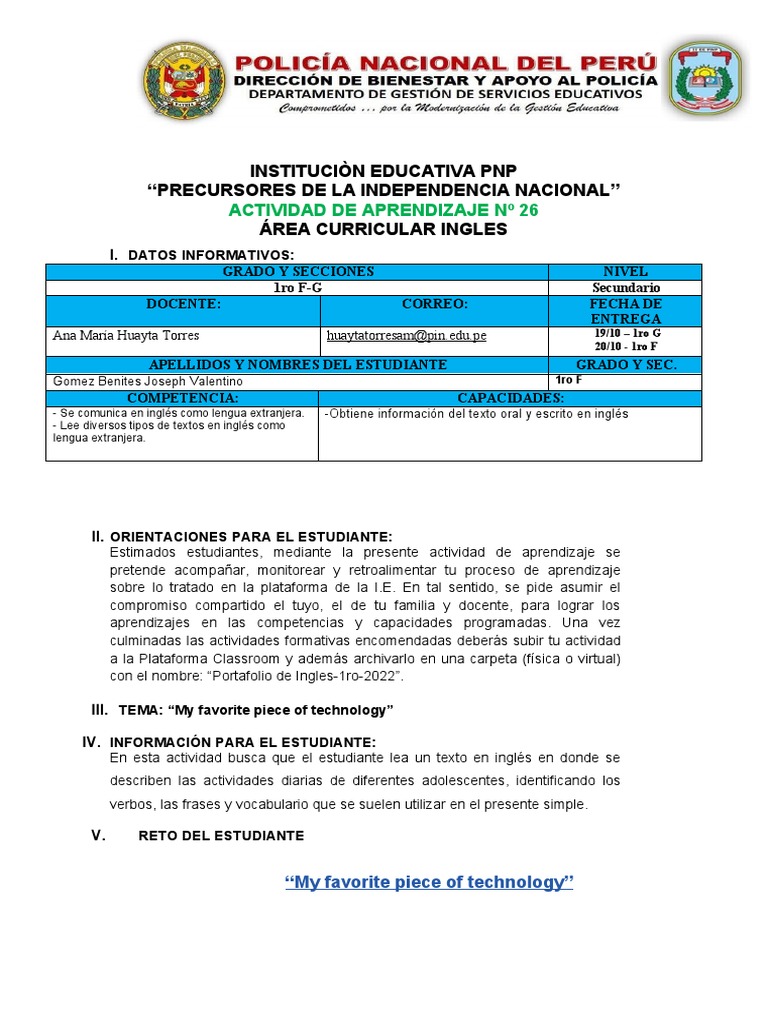 1ro Activity N 26 My Favourite Piece of Technology R | PDF
