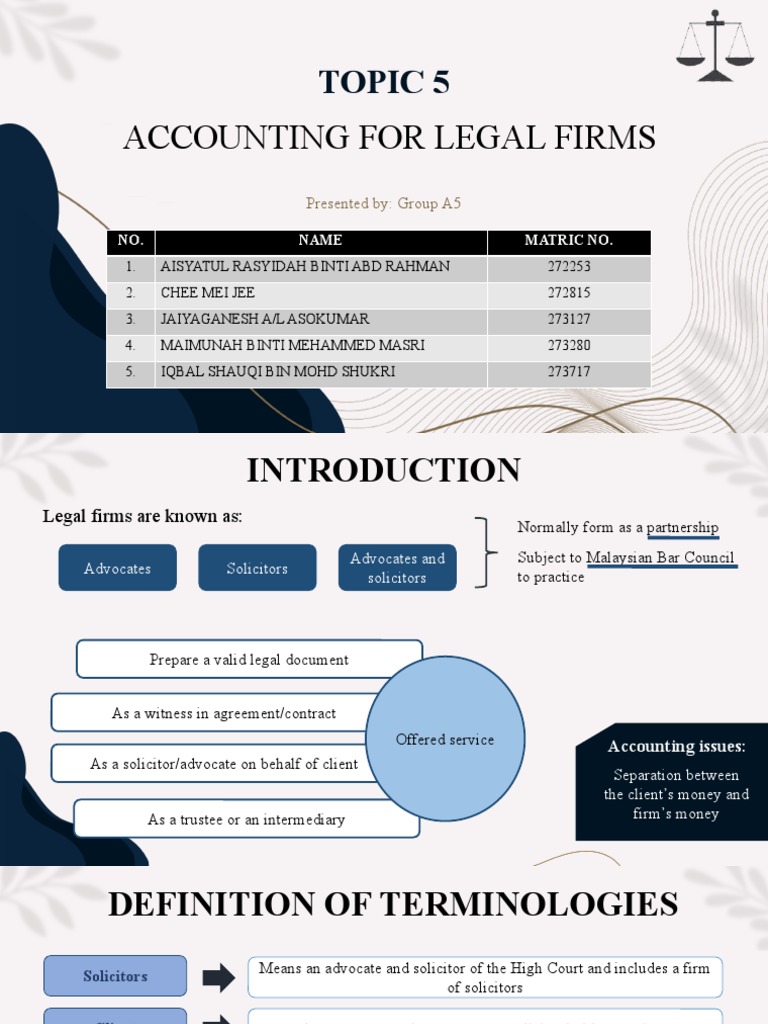 Topic 5 Accounting For Legal Firms (Group A5) | PDF | Money | Lawyer