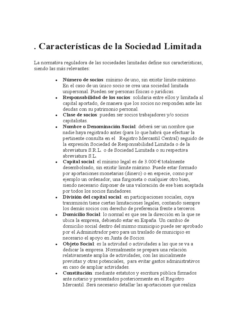 Características de La Sociedad Limitada | PDF | Economias | Business