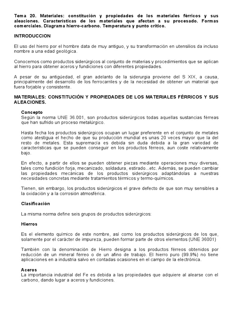 Tema 20. MATERIALES METALICOS | PDF | Acero | Rieles