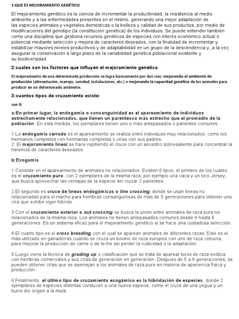 Mejoramiento Genetico | PDF | Vacas | Endogamia