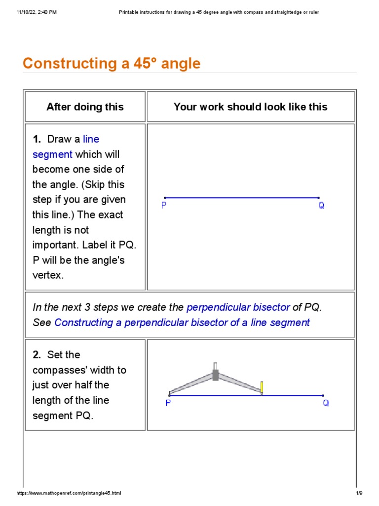 Constructing A 45 Degree Angle | PDF | Elementary Mathematics | Elementary Geometry