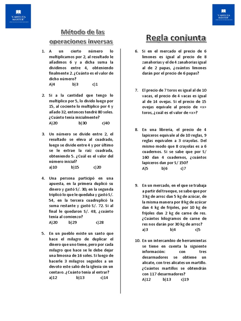 Método de Las Operaciones Inversas Y REGLAS CONJUNTA | PDF