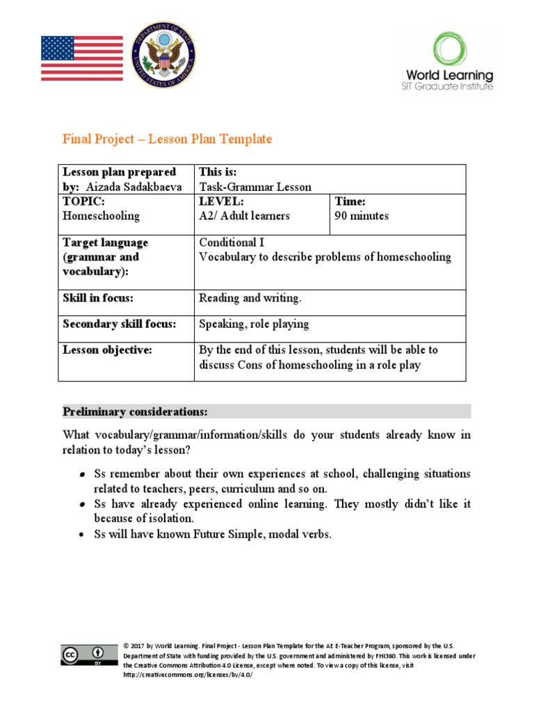 Final Project Lesson Plan Template | PDF | Lesson Plan | Homeschooling