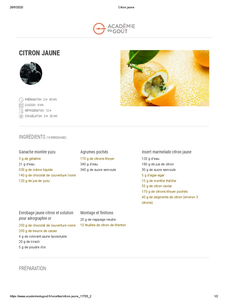 Recette de Citron Jaune Gourmand | PDF | Chocolat | Sirop