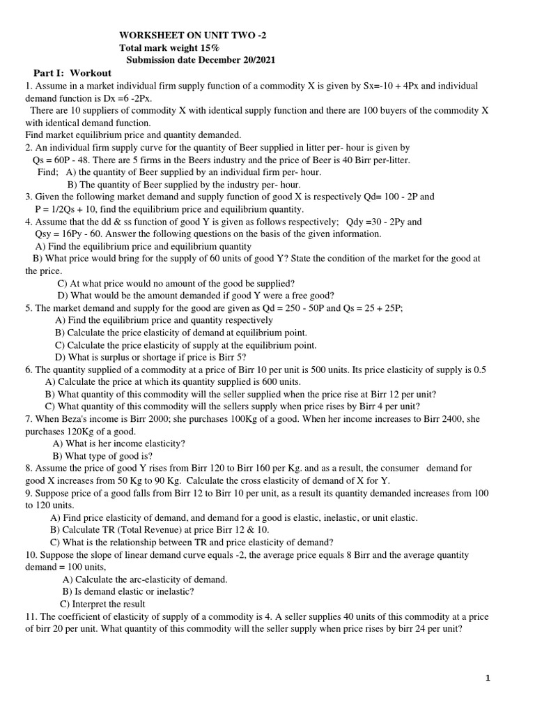 Intro. To Econ. Worksheet 2 On Unit 2 | PDF