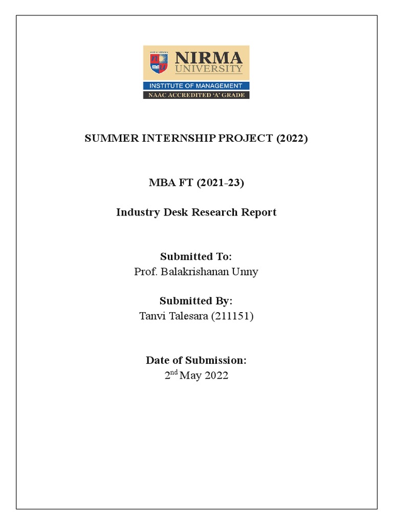 Industry Desk Research Report | PDF | Business | Financial Services