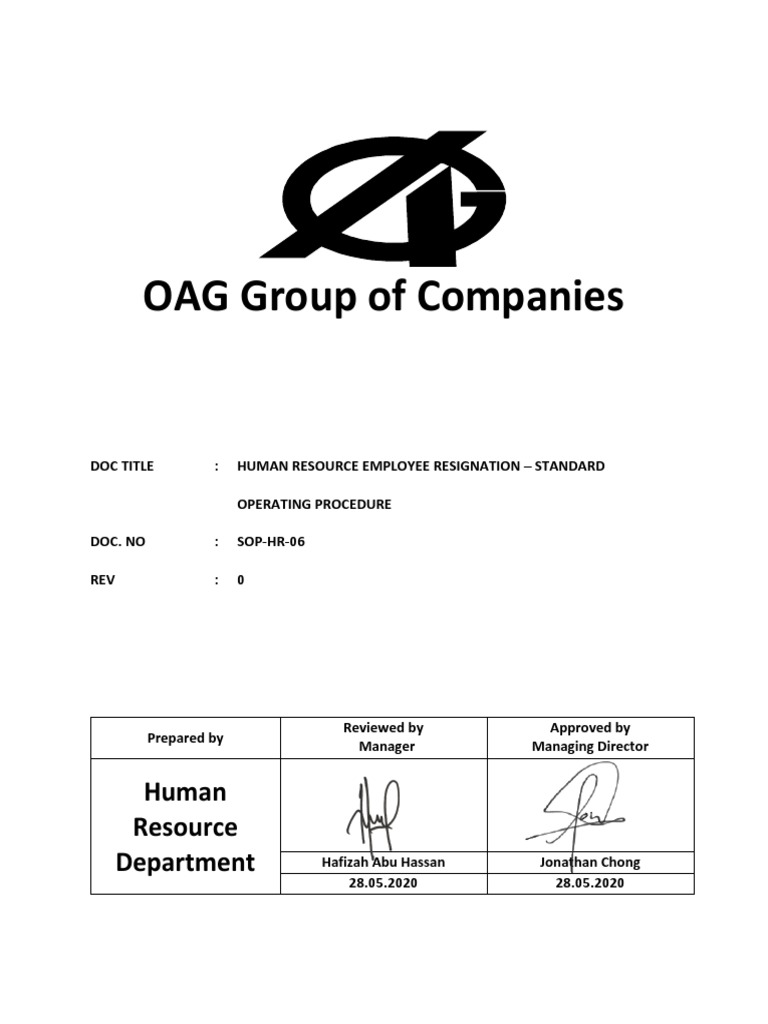 SOP-HR-06 Human Resource Employee Resignation Procedure Rev 0 | PDF