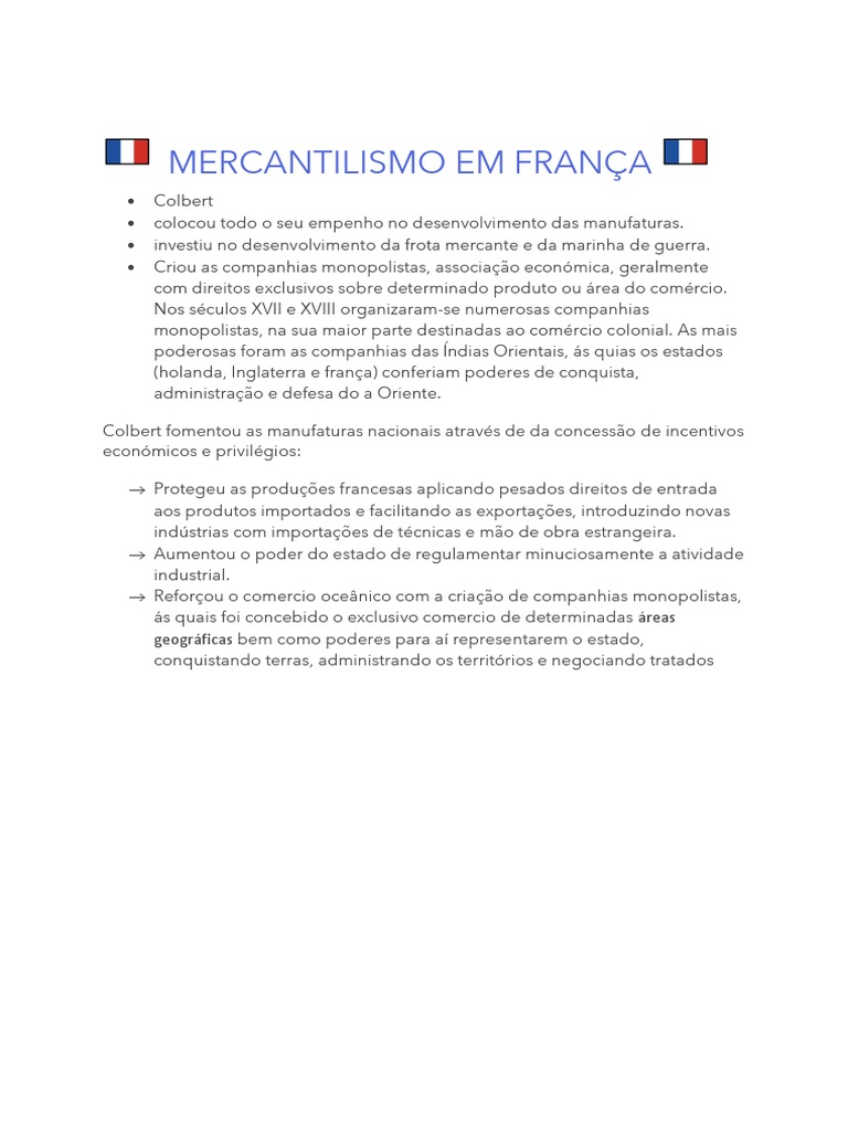 Mercantilismo na França: Colbert e Manufaturas | PDF