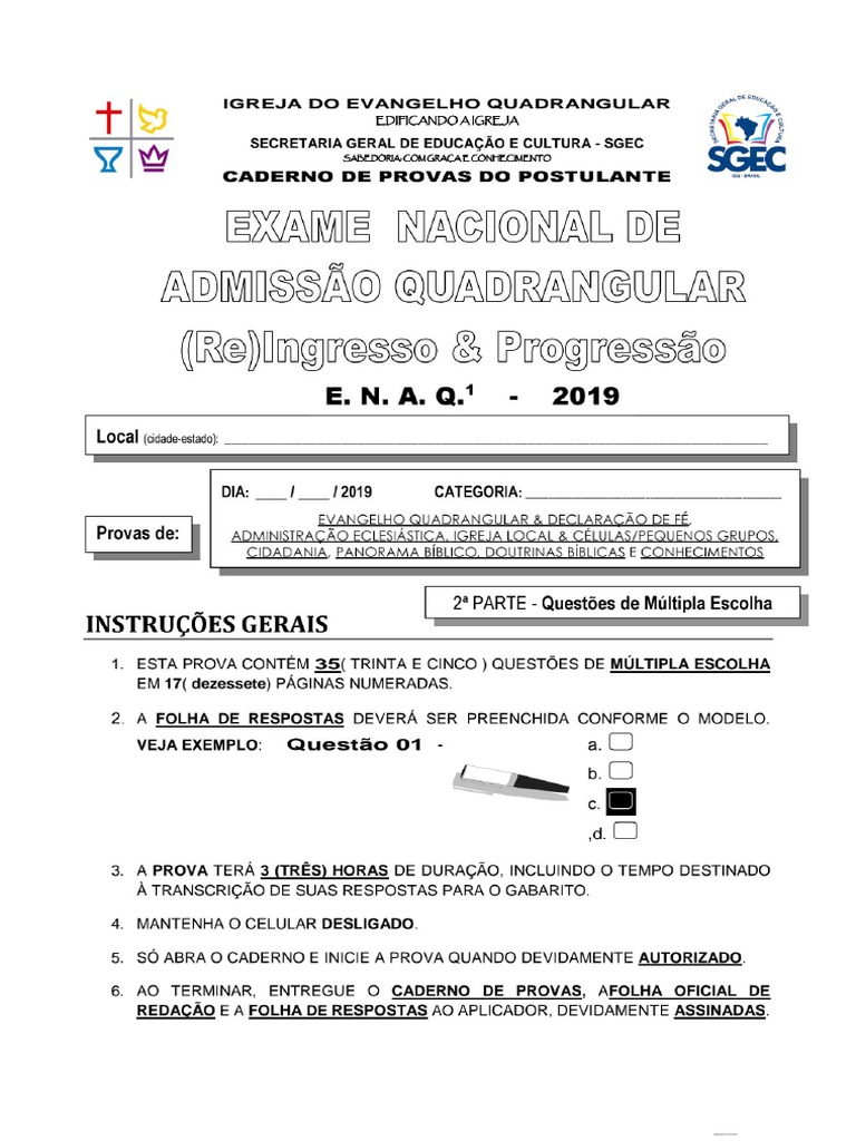 2019 Caderno de Provas | PDF