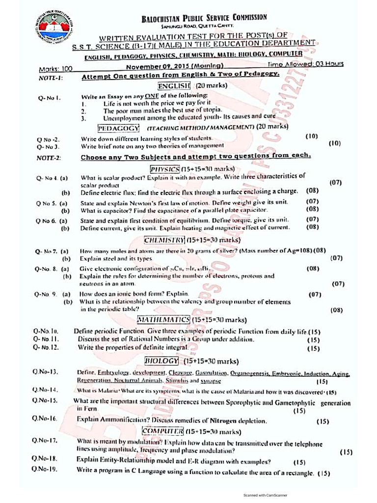 SST (SC) Past Papers | PDF