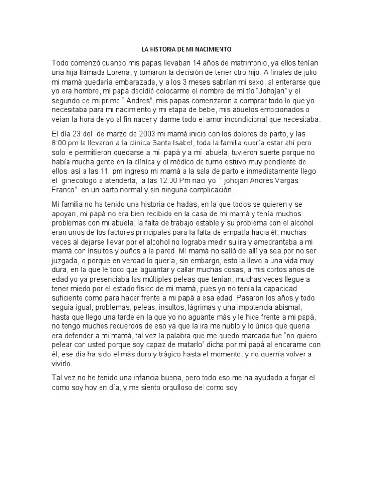 La Historia De Mi Nacimiento Pdf Parto
