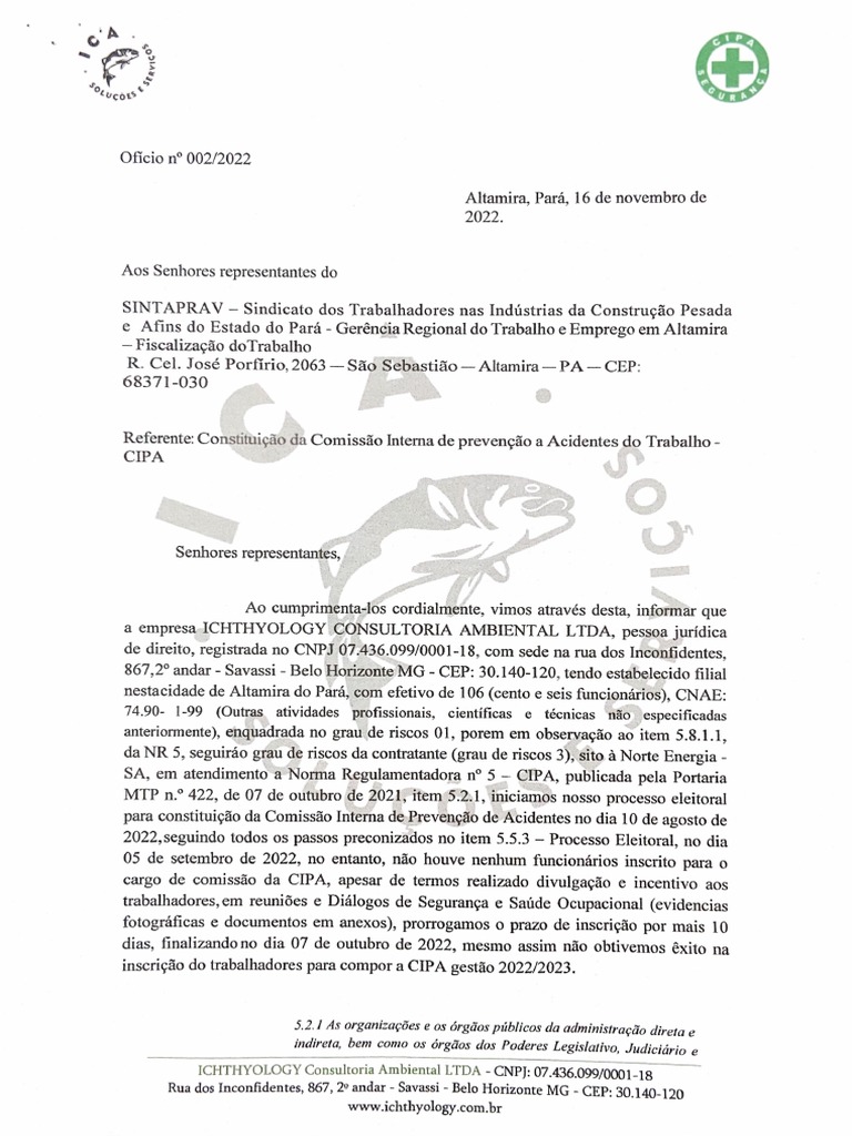 Ofício - CIPA-2022-2023 | PDF