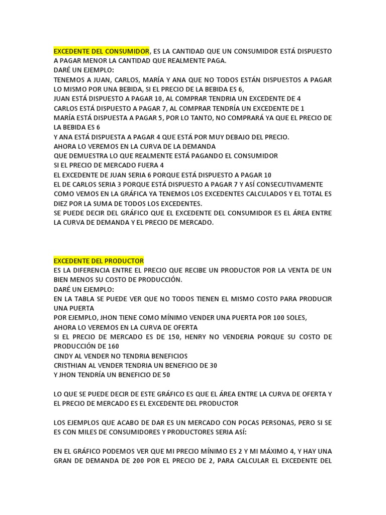 Excedente del Consumidor y Productor | PDF | Excedente económico ...