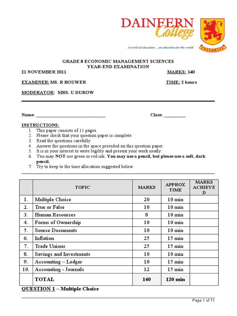 GR 8 November Exam Memo | PDF | Inflation | Cheque