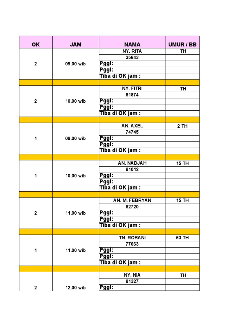 Jadwal Operasi Ok Oktober 2022-10 | PDF