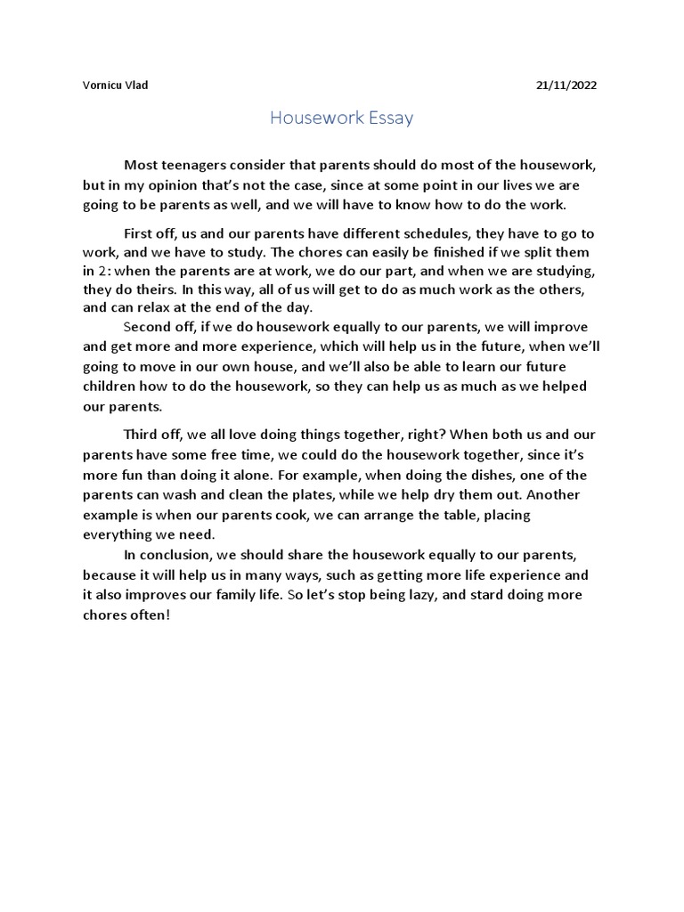 Housework Essay: Vornicu Vlad 21/11/2022 | PDF
