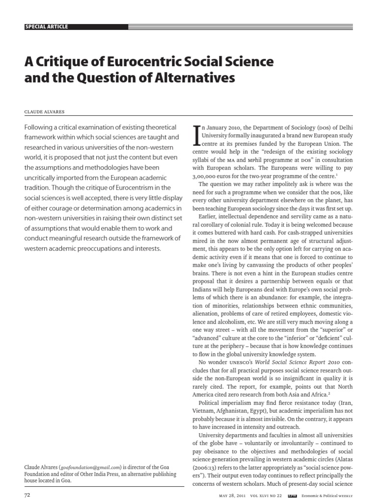 A Critique of Eurocentric Social Science And the Question of ...