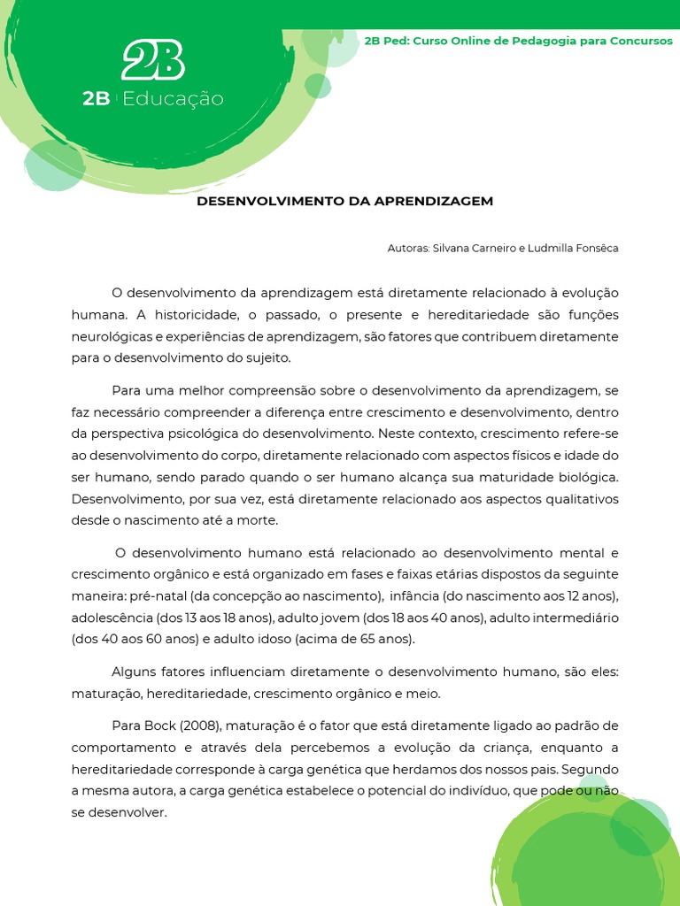 Desenvolvimento Da Aprendizagem: 2B Ped: Curso Online de Pedagogia para ...
