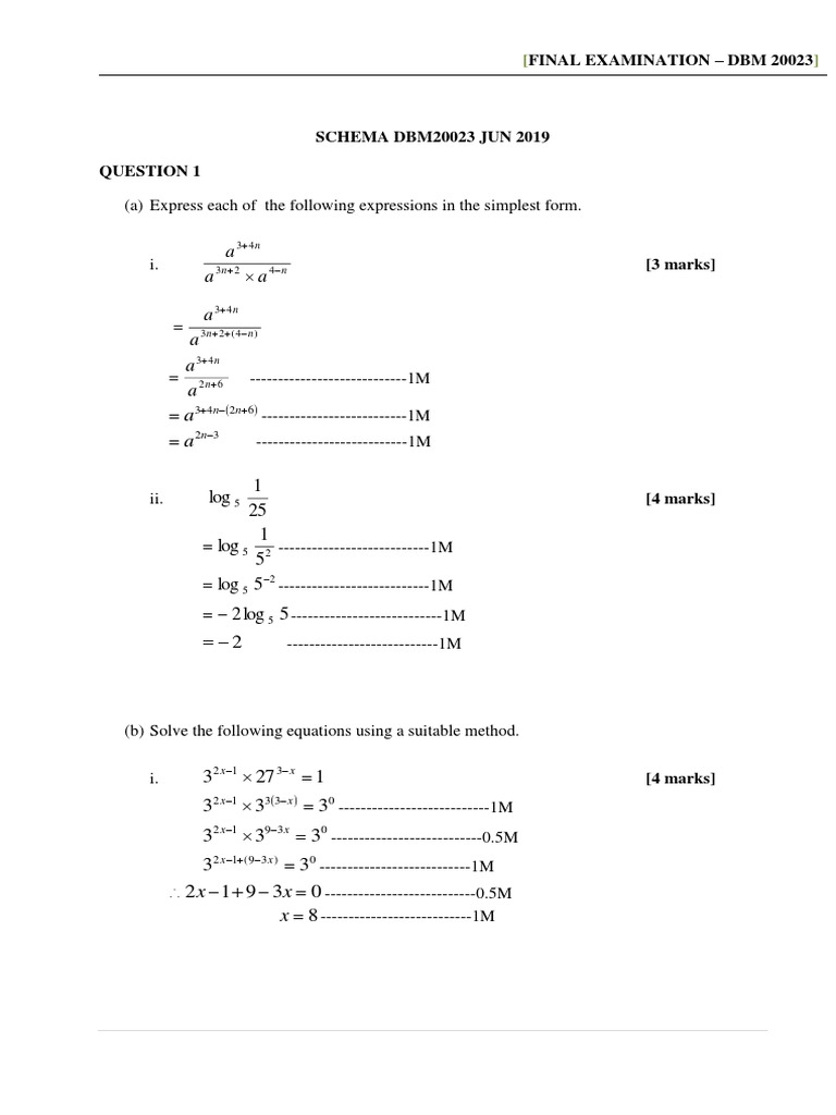 Skema Final Dbm20023 Jun 2019 | PDF | Logarithm | Differential Calculus