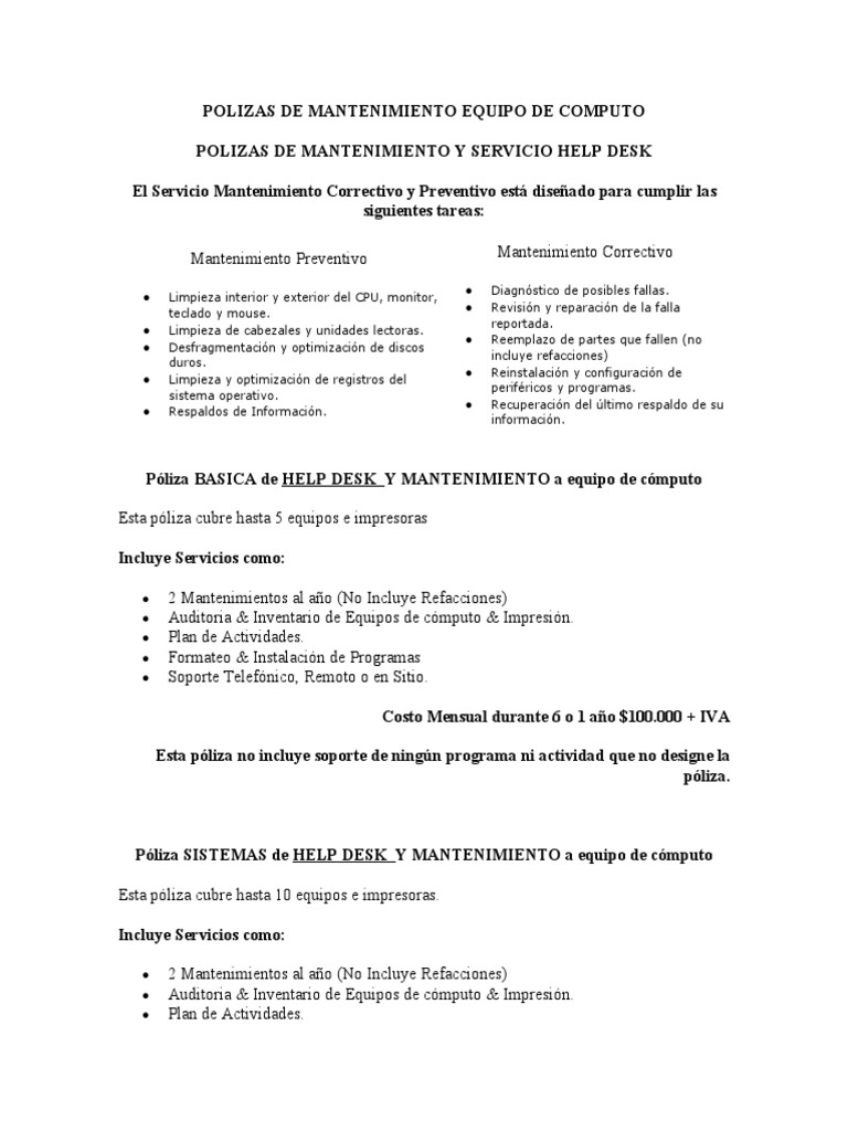 Poliza de Mantenimiento | PDF