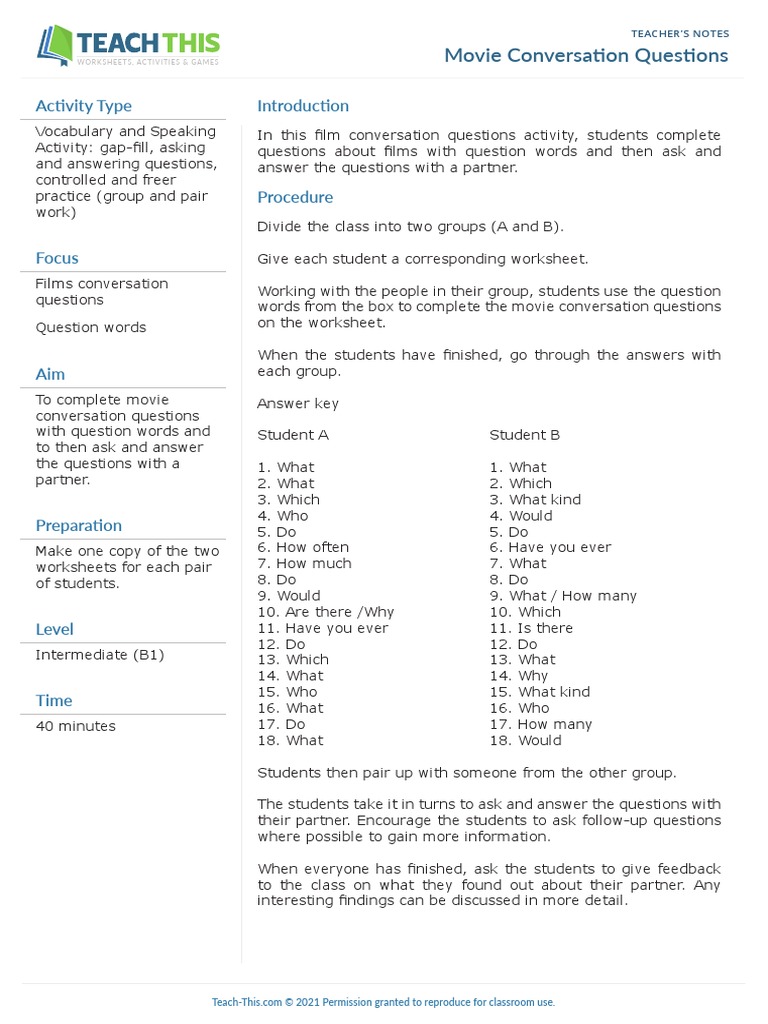 Movie Conversation Questions | PDF