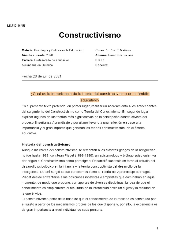 Examen Final - Teorías Del Constructivismo - . | PDF | Constructivismo (filosofía de la ...