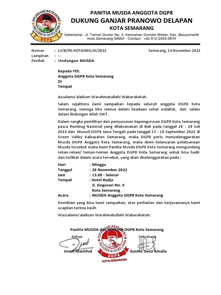 Undangan Musda DGP8 Kota Semarang | PDF