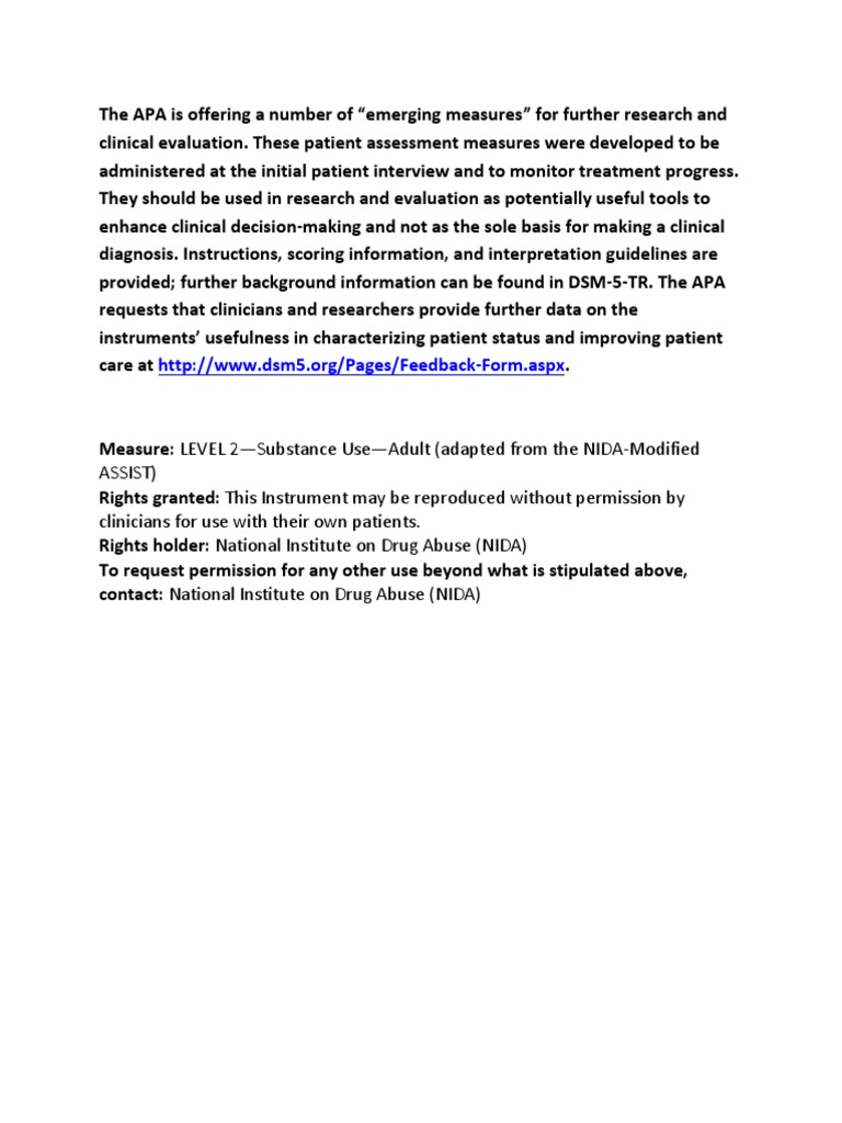 APA DSM5TR Level2SubstanceUseAdult | PDF | Substance Abuse ...
