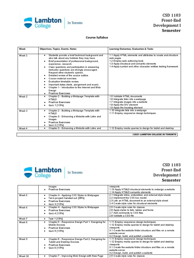 CSD 1103 Course - Syllabus | PDF