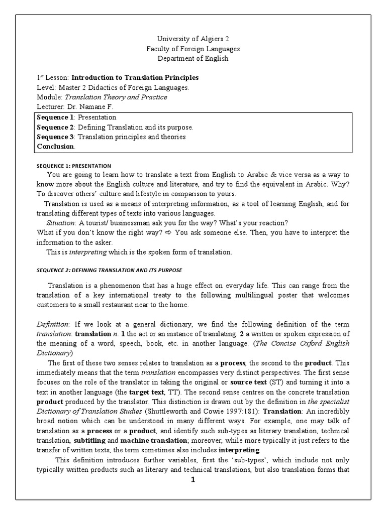 Translation Lecture 1 | PDF | Translations | Linguistics