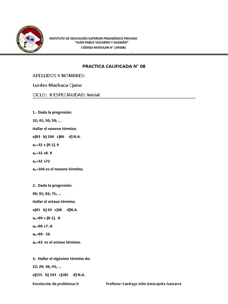 Practica Calificada #08 | PDF