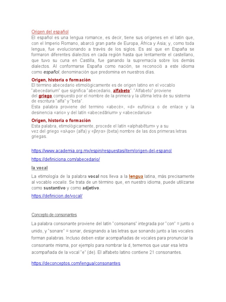 Origen Del Español | PDF | Oración (Lingüística) | Palabra