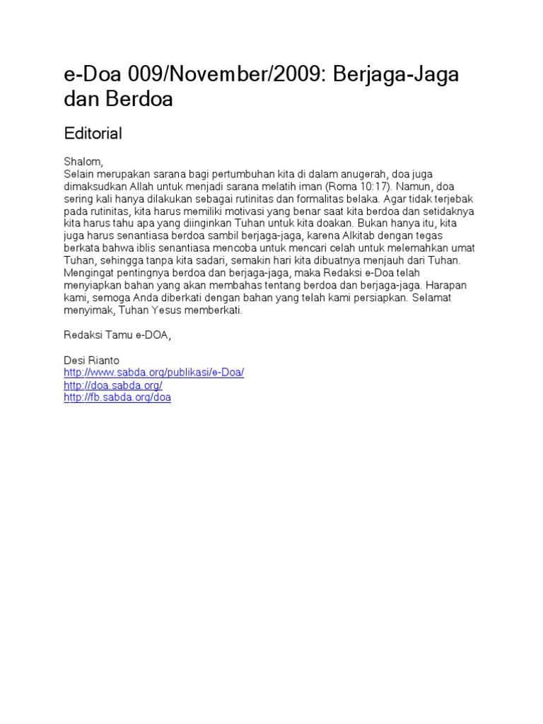 Berdoa dan Berjaga-Jaga dalam Iman | PDF