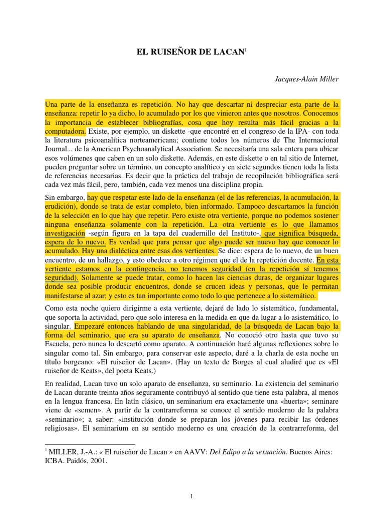 Miller-El Ruiseñor de Lacan | PDF