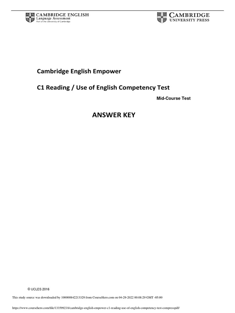 Competency Test c1 - Reading | PDF | University Of Cambridge | Cambridge
