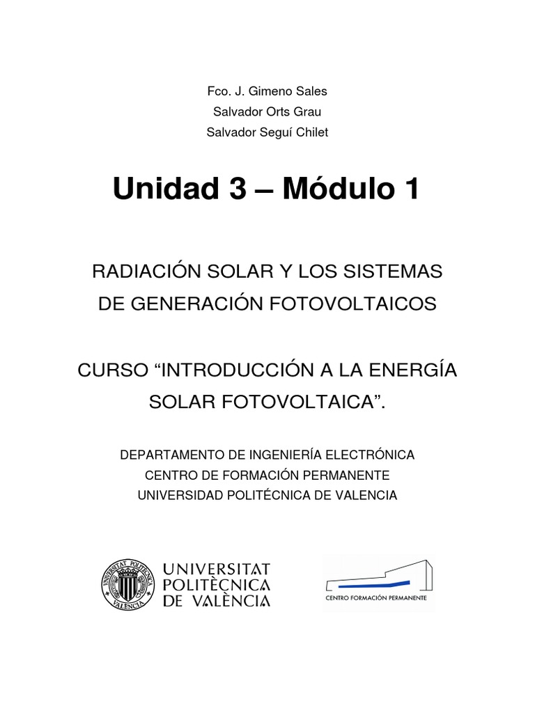 FV Intro M1 Cap03 Radiacion V2 | PDF | Fotovoltaica | Energía solar
