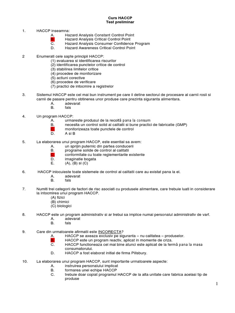 HACCP Test 50 Questions Rom | PDF