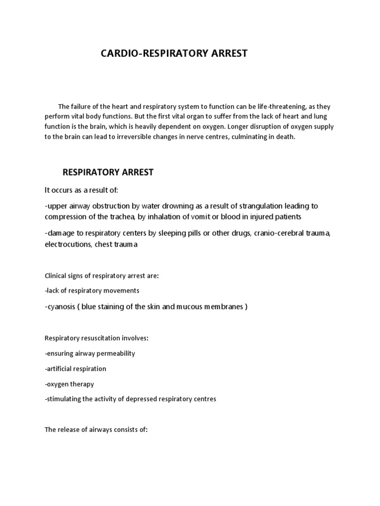 Cardio-Respiratory Arrest | PDF | Respiratory Tract | Respiratory System