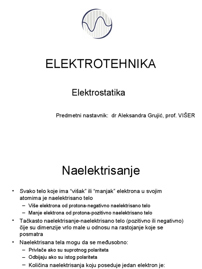 Elektrostatika 1 Predavanje | PDF