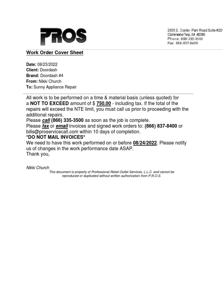 Work Order Cover Sheet | PDF | Payments | Economies